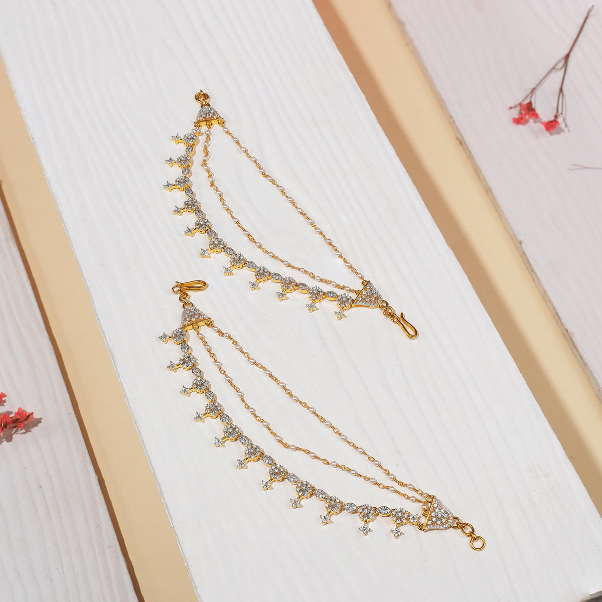 Silver and CZ Champaswaraalu with Floral Design – Padmam