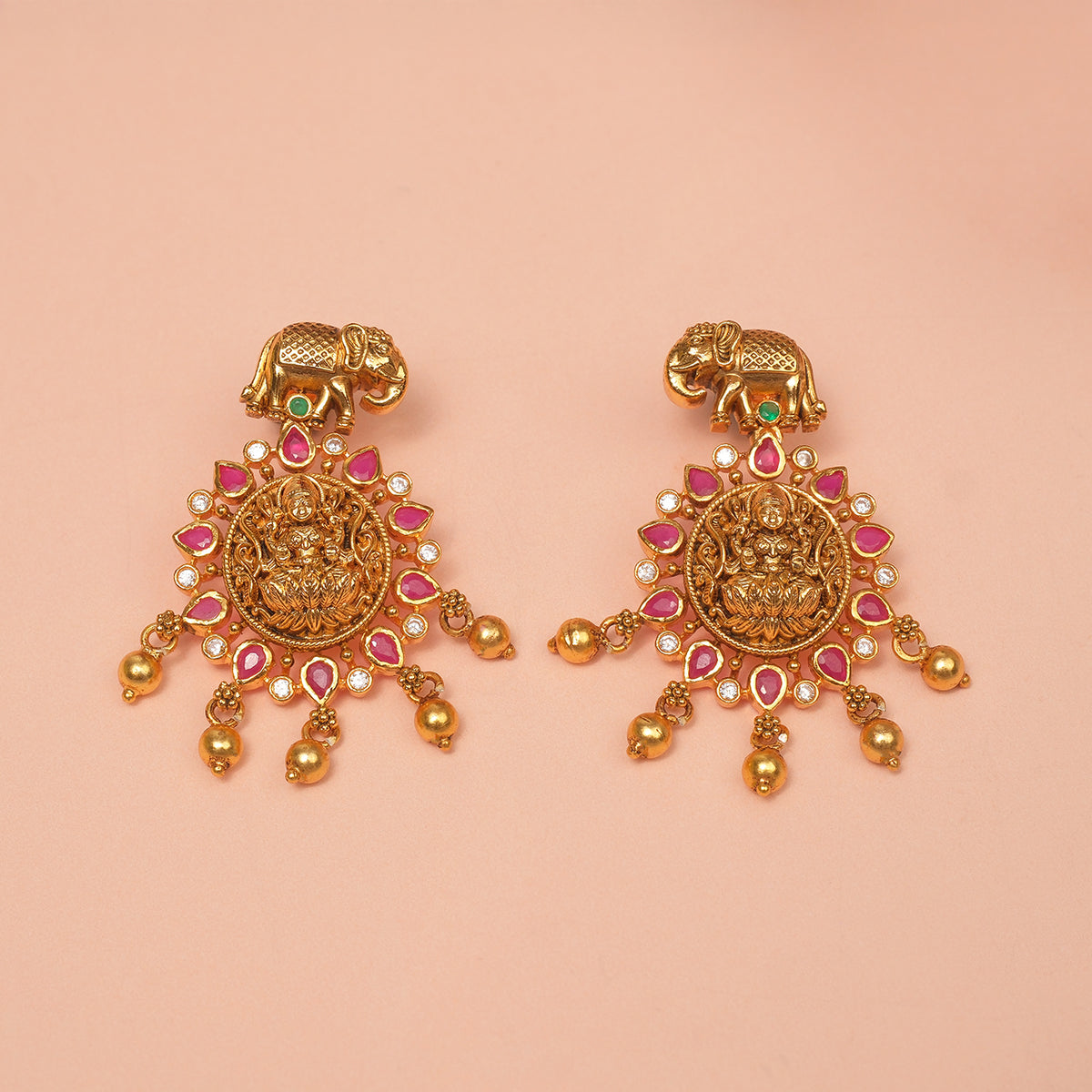 Heavy Lakshmi Devi Silver Earrings with Elephant Detailing Stud – Padmam