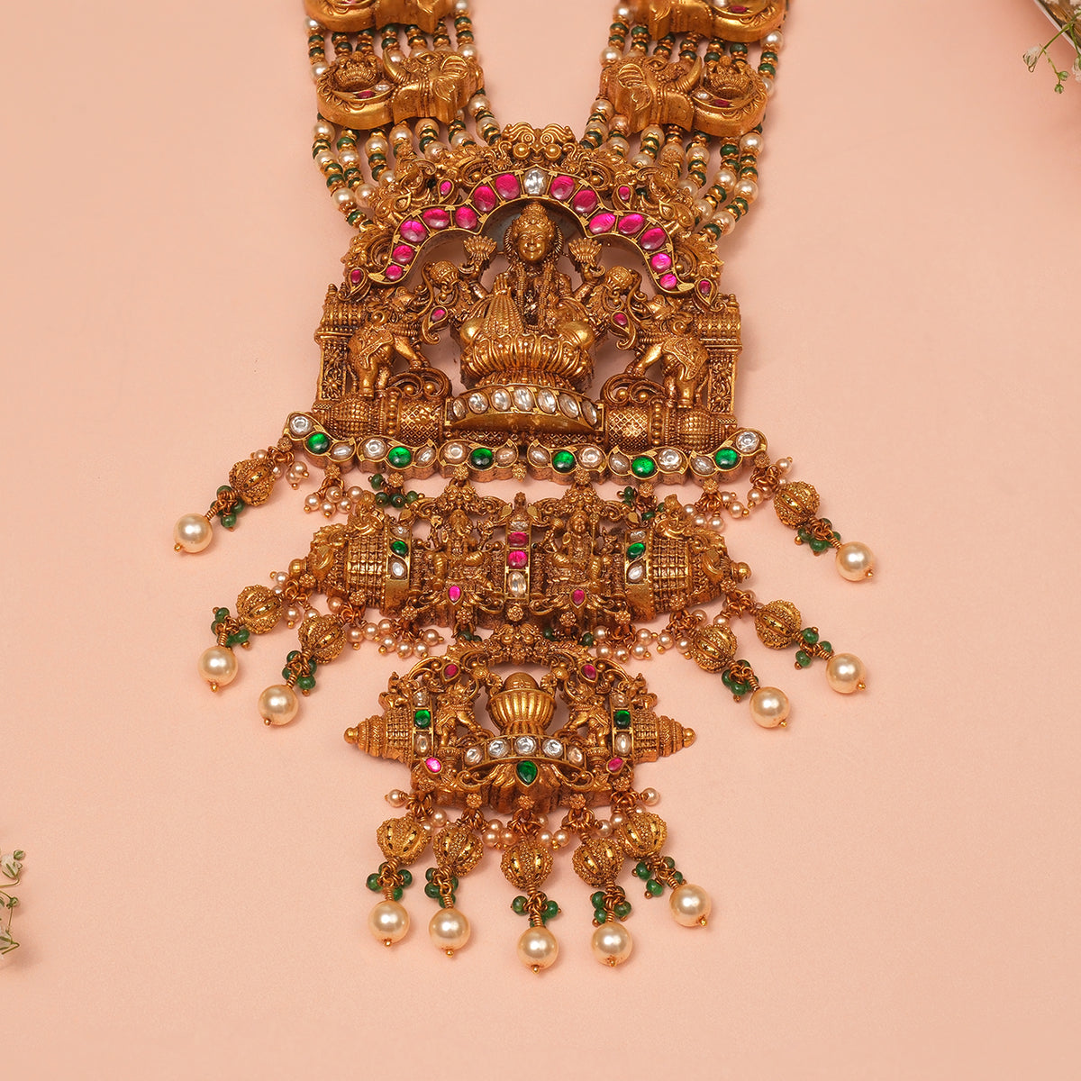 Silver Lakshmi Devi Haaram with Lord Ganesh Detailing – Padmam