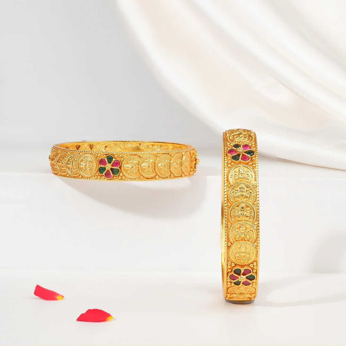 Traditional Silver Bangles with Lakshmi Kasu Design – Padmam