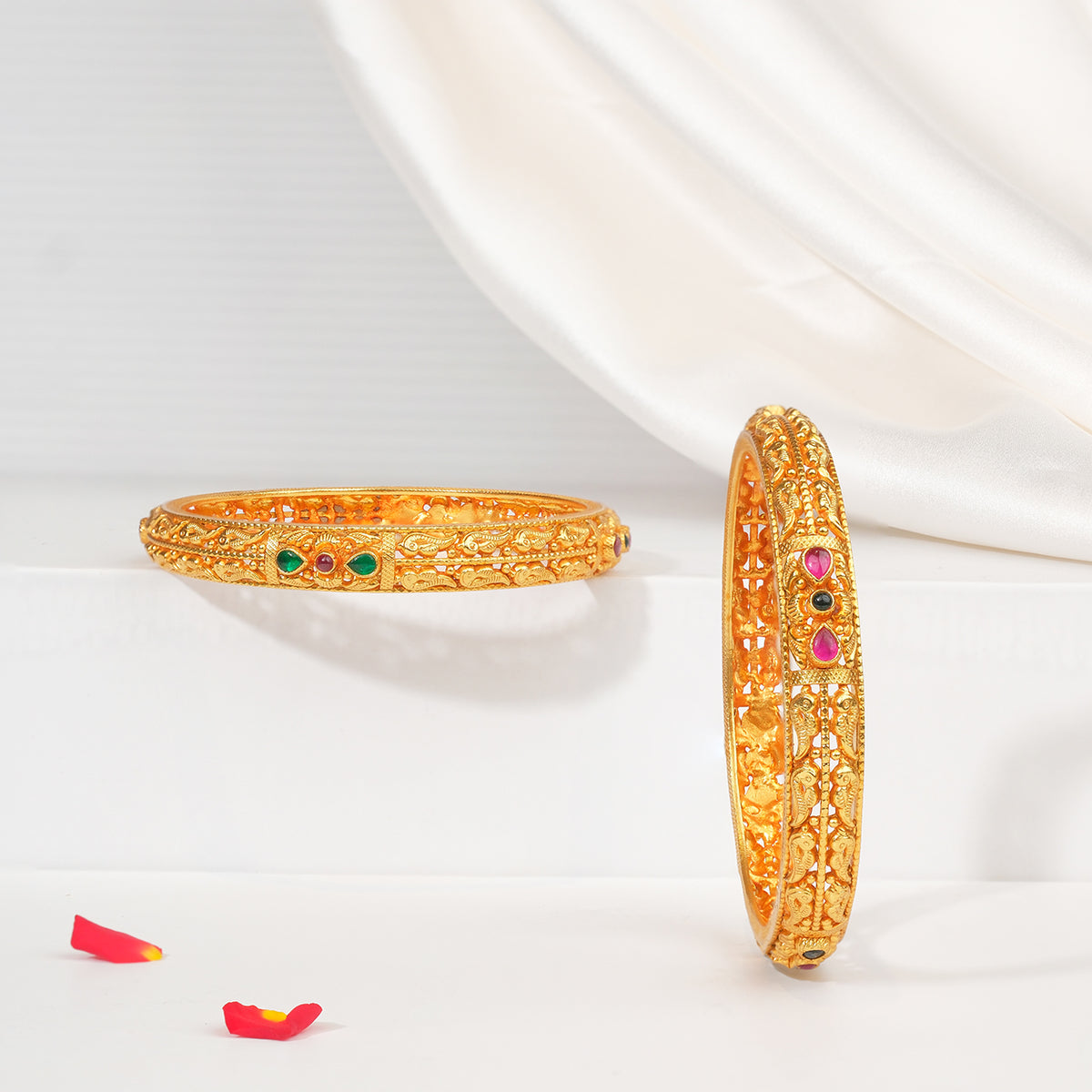 Traditional Temple Silver Bangles with Peacock Design – Padmam