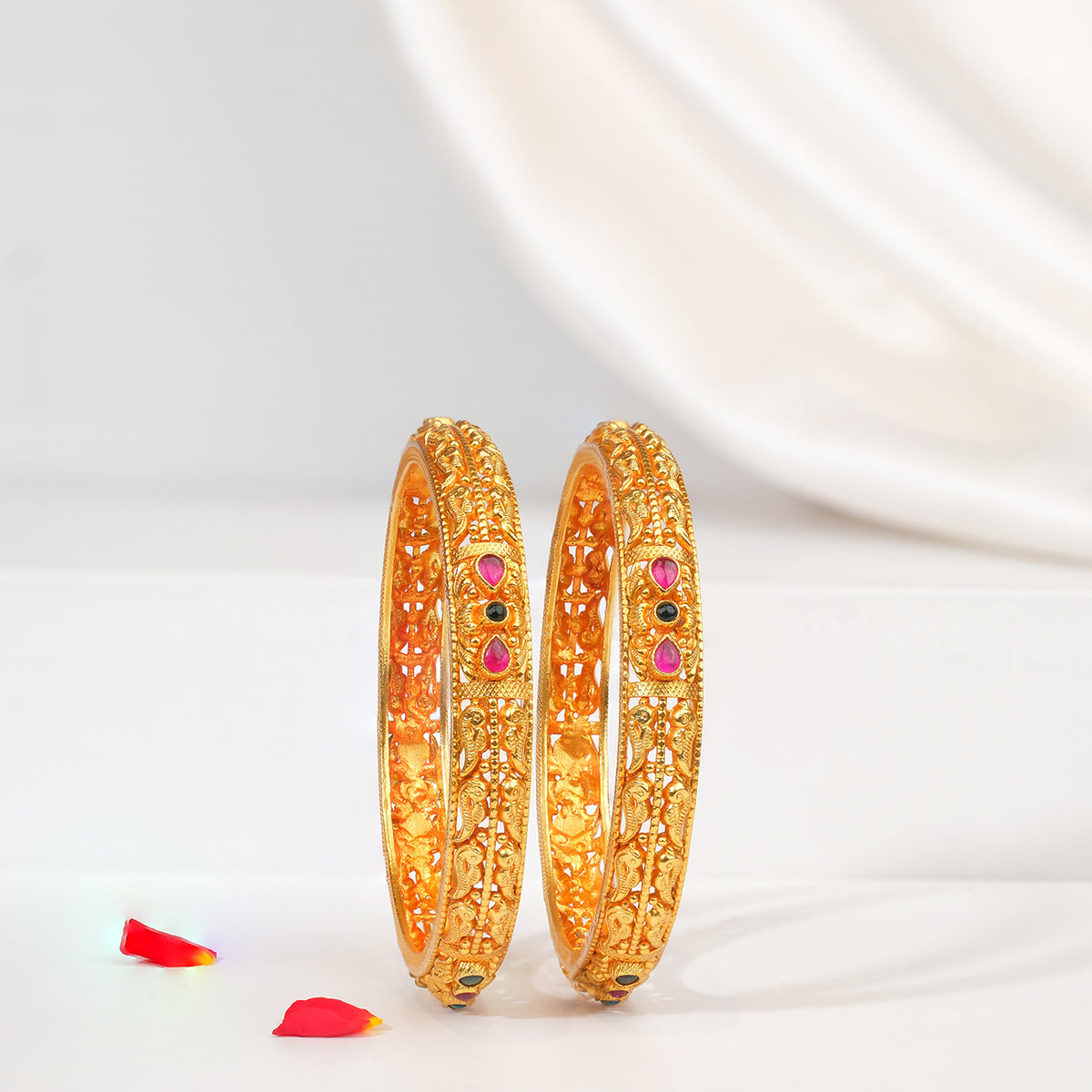 Traditional Temple Silver Bangles with Peacock Design – Padmam