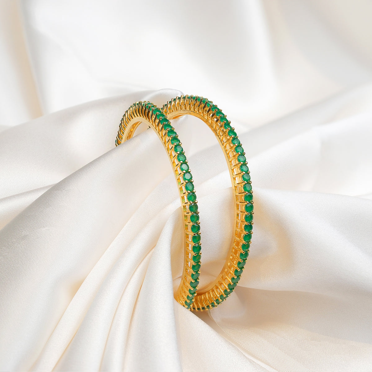 Fine Silver Bangles with Emeralds – Padmam