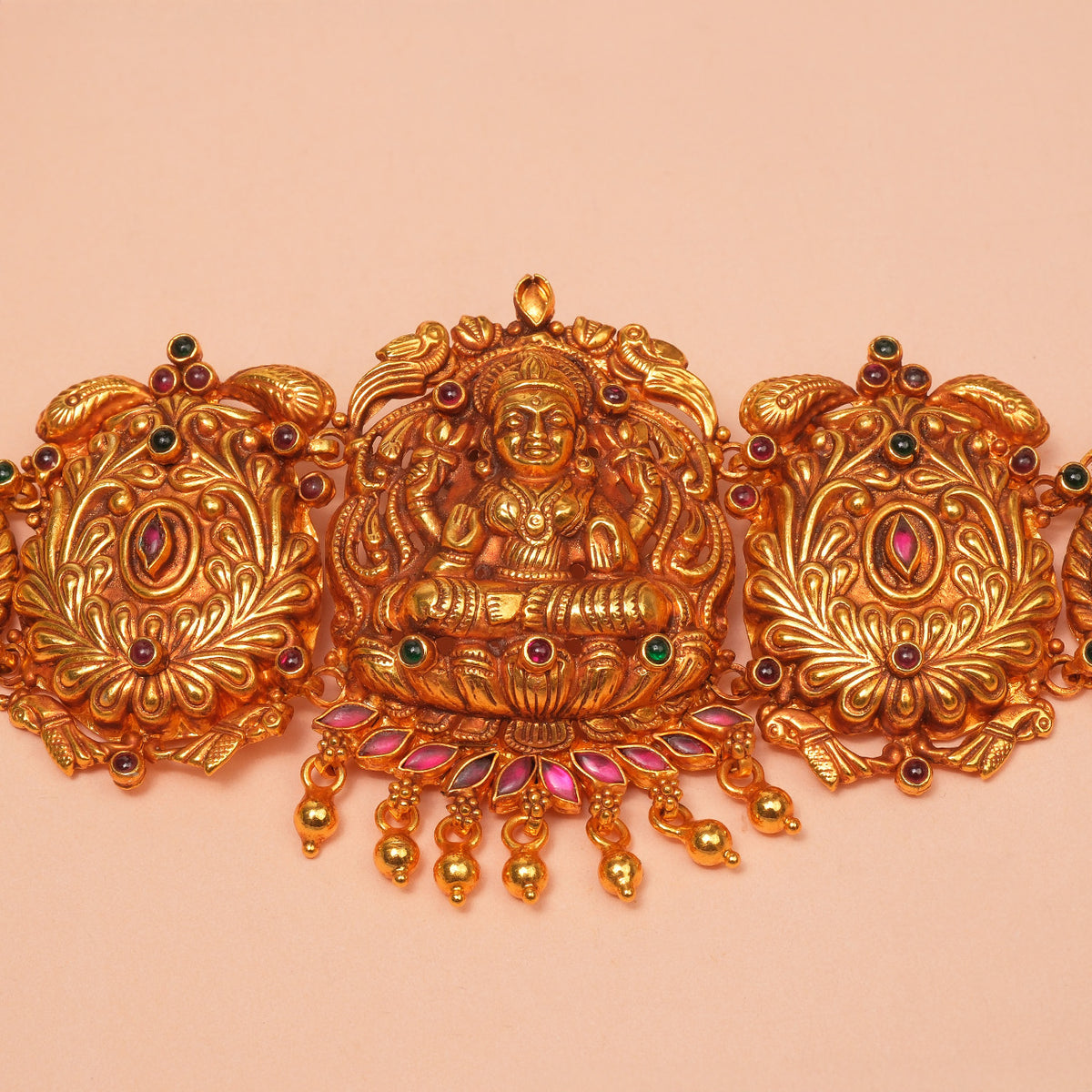 Silver Temple Bhaajubandh with Lakshmi Devi Detialing and Stones – Padmam