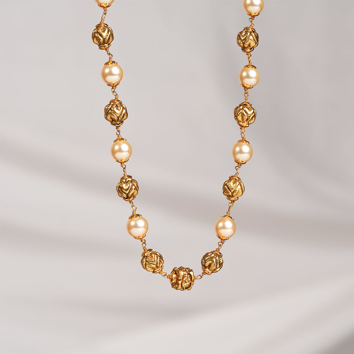 Antique Silver Mala with Nakshi Work and Pearls – Padmam