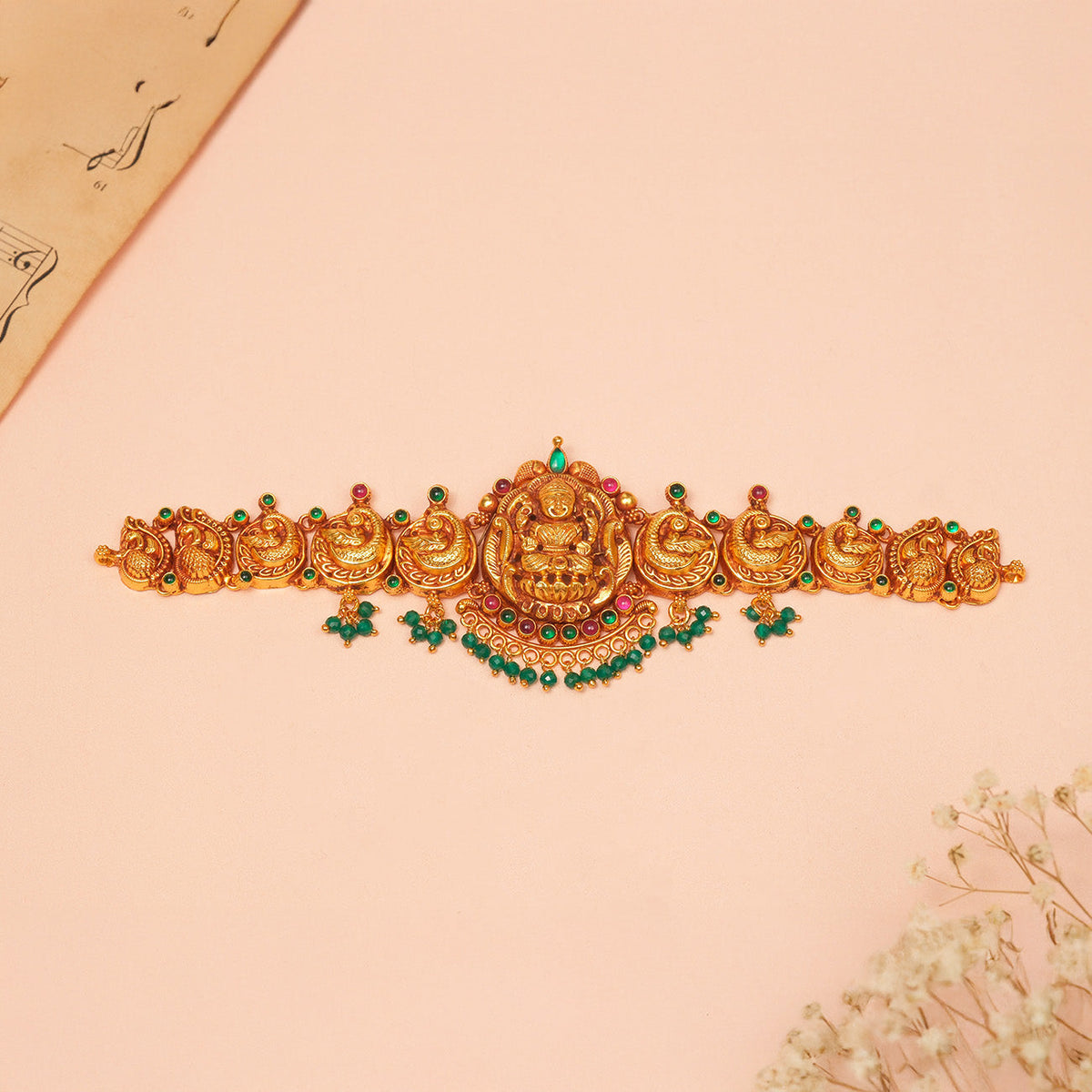 Sleek Temple Silver Bhaajubandh with Lakshmi Devi Design – Padmam