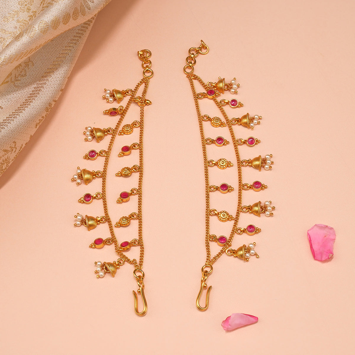Silver Champaswaraalu with Floral Detailing and Pearls – Padmam