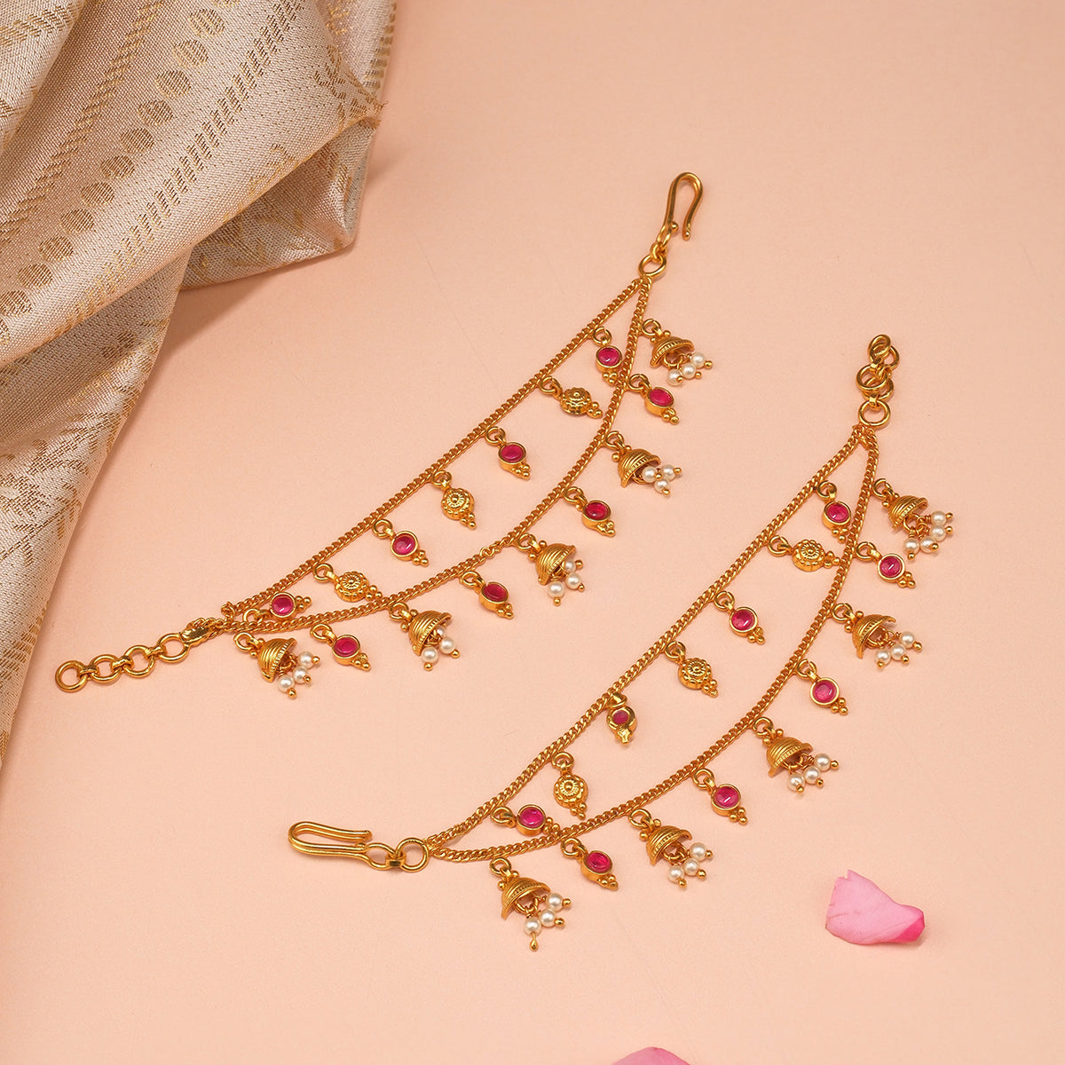 Silver Champaswaraalu with Floral Detailing and Pearls – Padmam