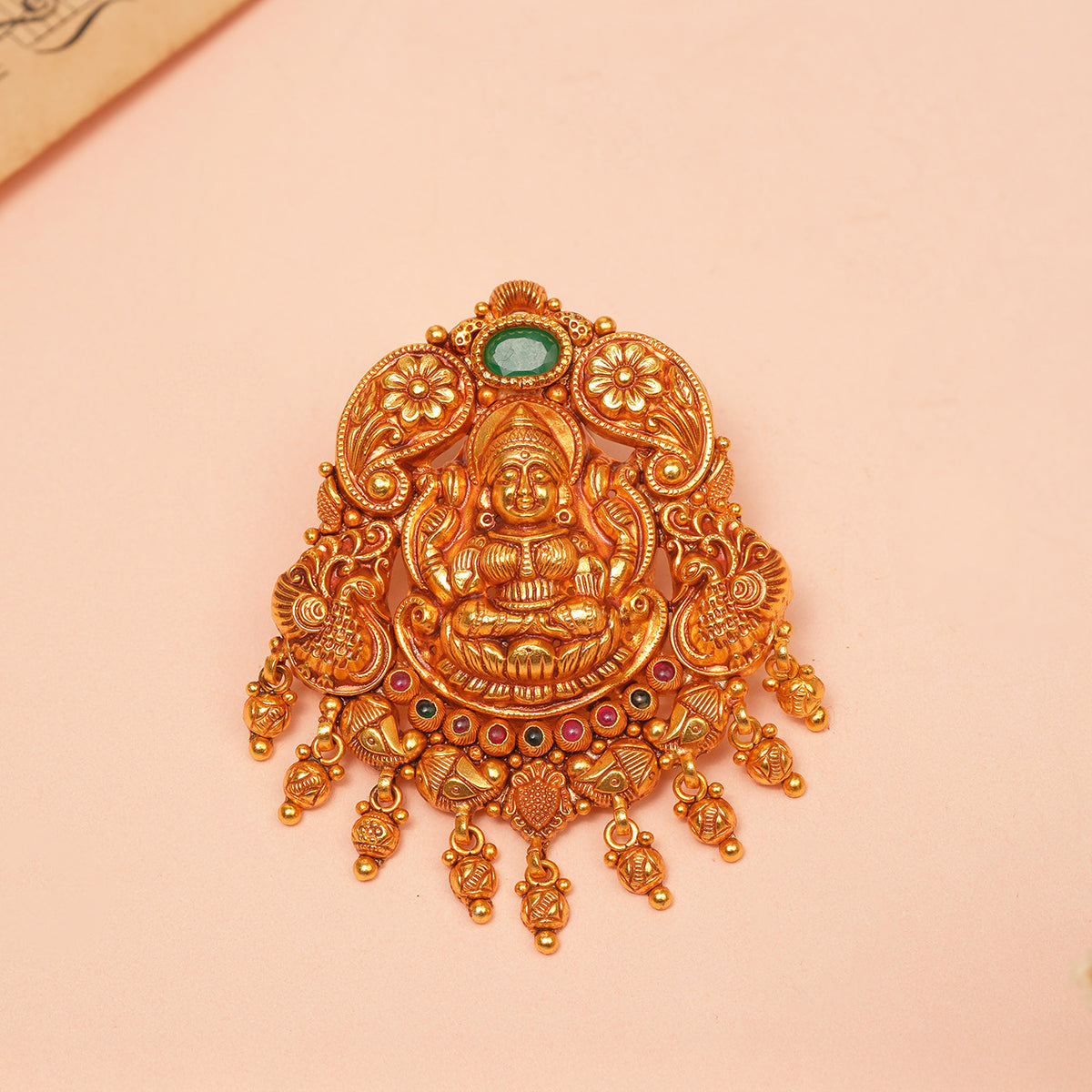 Silver Temple Pendant with Lakshmi Devi Design – Padmam