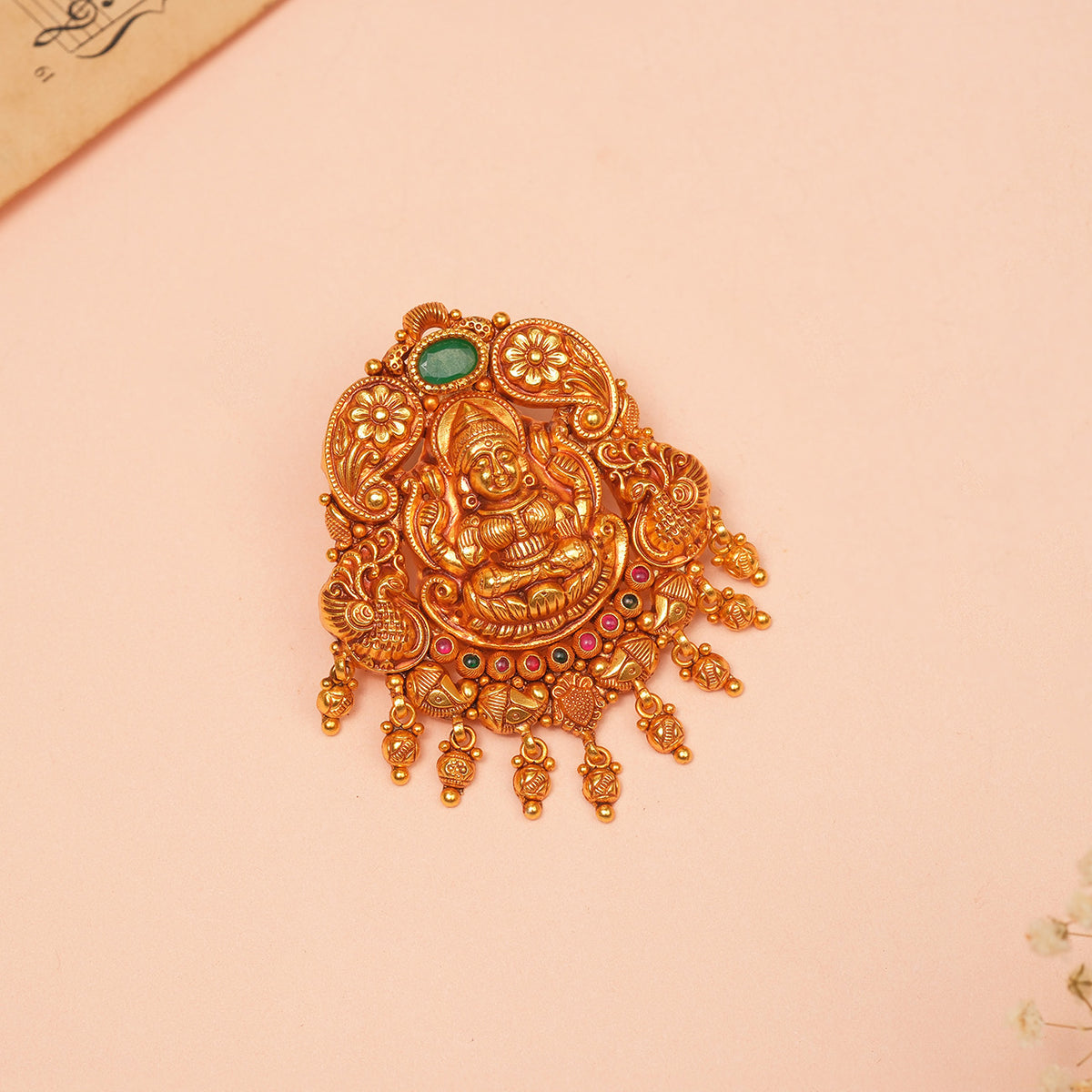 Silver Temple Pendant with Lakshmi Devi Design – Padmam