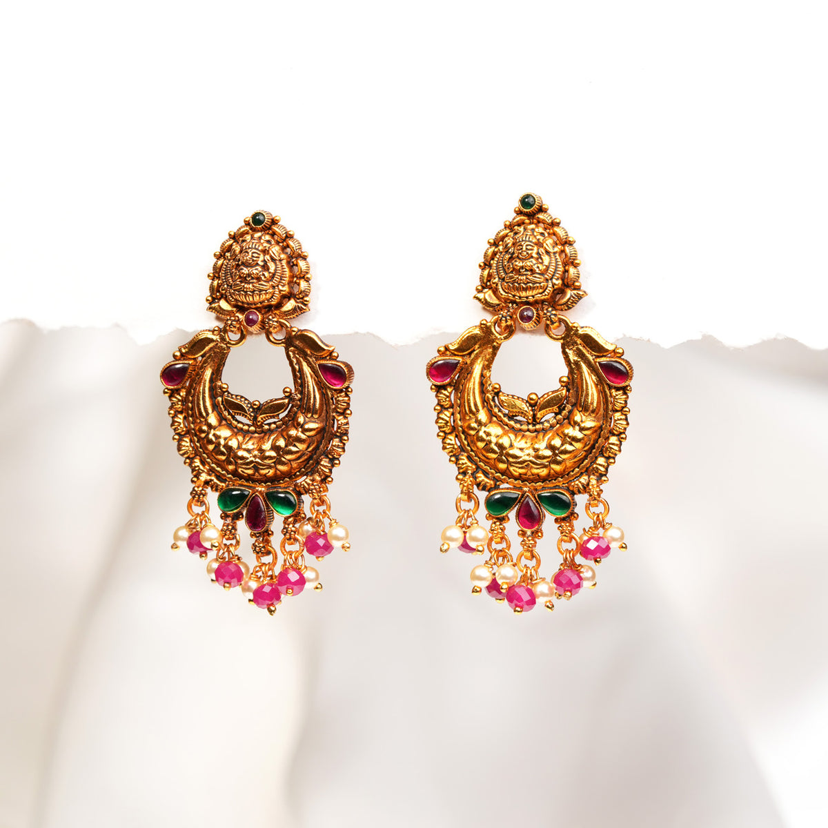 Semi-Antique Silver Chandbalis with Lakshmi Devi Stud – Padmam