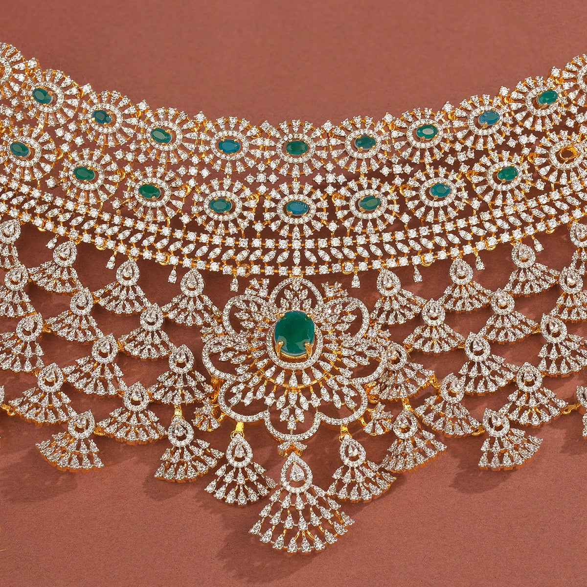 Silver and CZ Broad Choker with Floral Highlight – Padmam