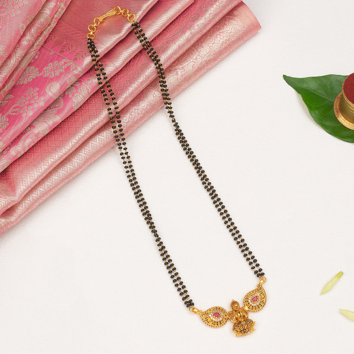 Black Bead Chain with Lakshmi Devi Pendant – Padmam