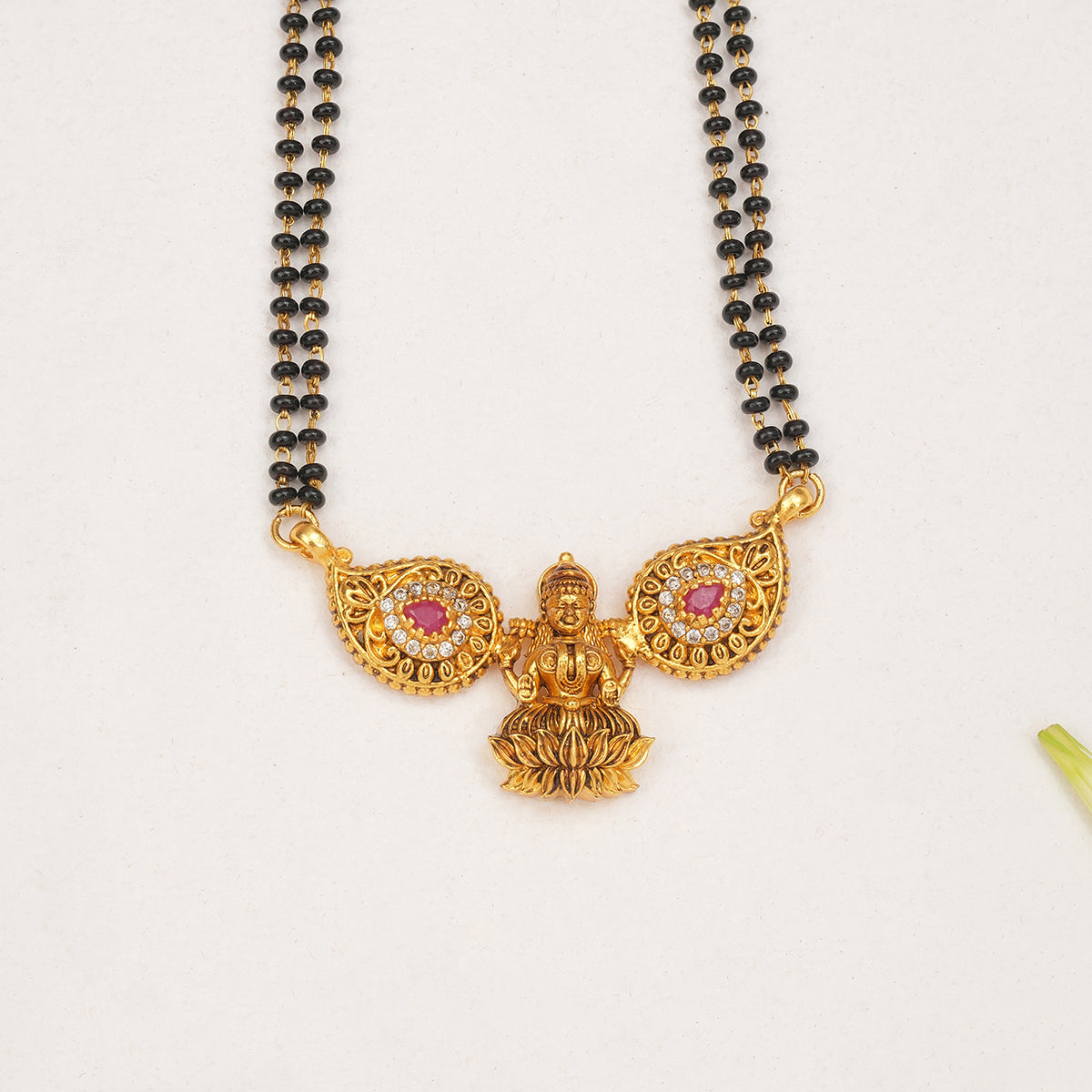 Black Bead Chain with Lakshmi Devi Pendant – Padmam