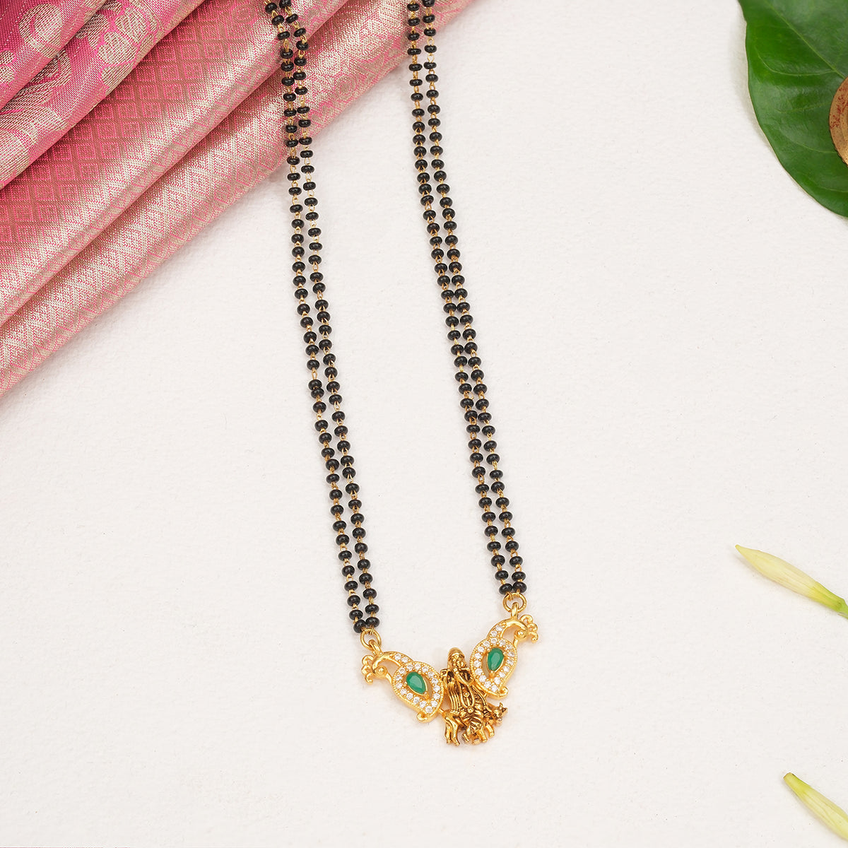 Black Bead Chain with Lord Krishna Pendant – Padmam