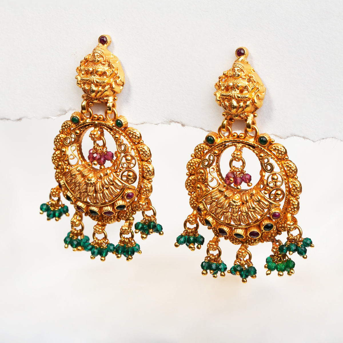 Traditional Silver Chandbalis with Lakshmi Devi Stud and Precious Ston ...