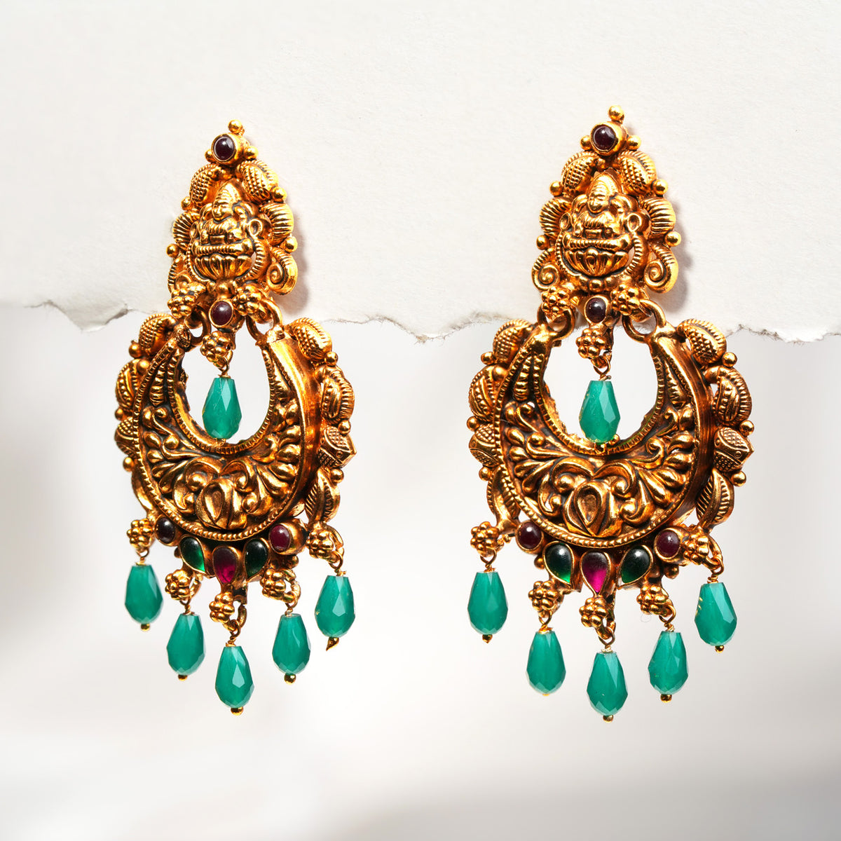 Antique Lakshmi Devi Chandbalis with Stone Bead Hangings – Padmam