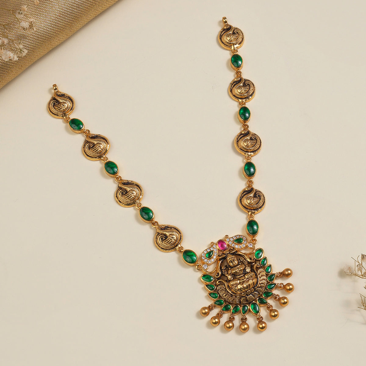 Antique Silver Long Necklace with Lakshmi Devi Pendant – Padmam