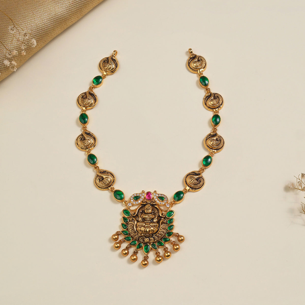 Antique Silver Long Necklace with Lakshmi Devi Pendant – Padmam