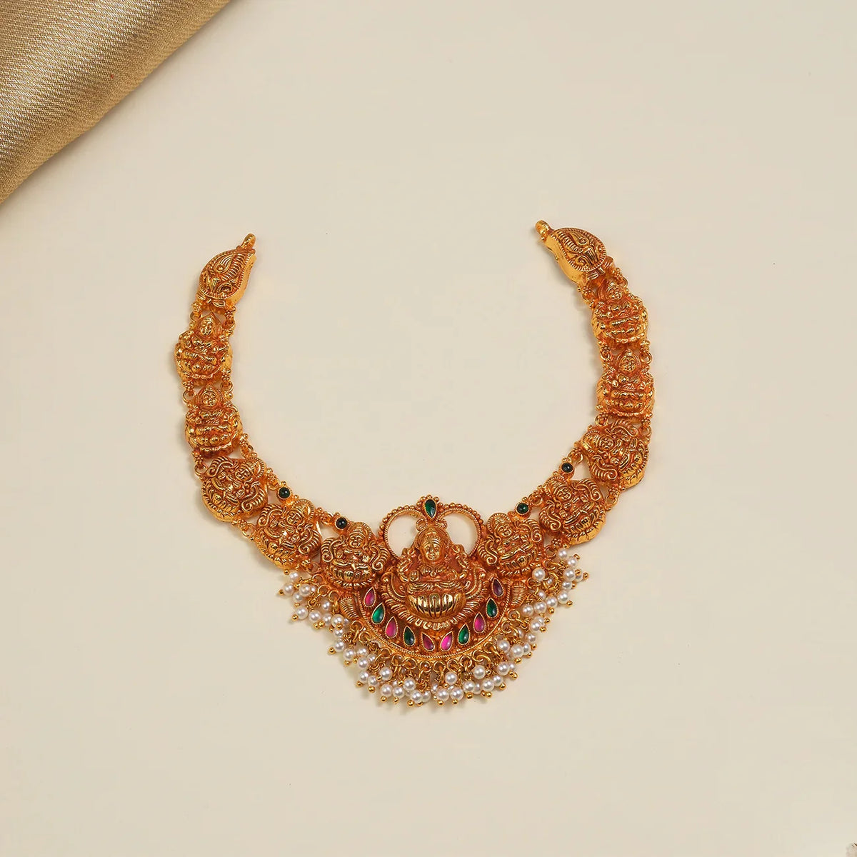Fine Silver Lakshmi Devi Necklace with Temple Finish – Padmam