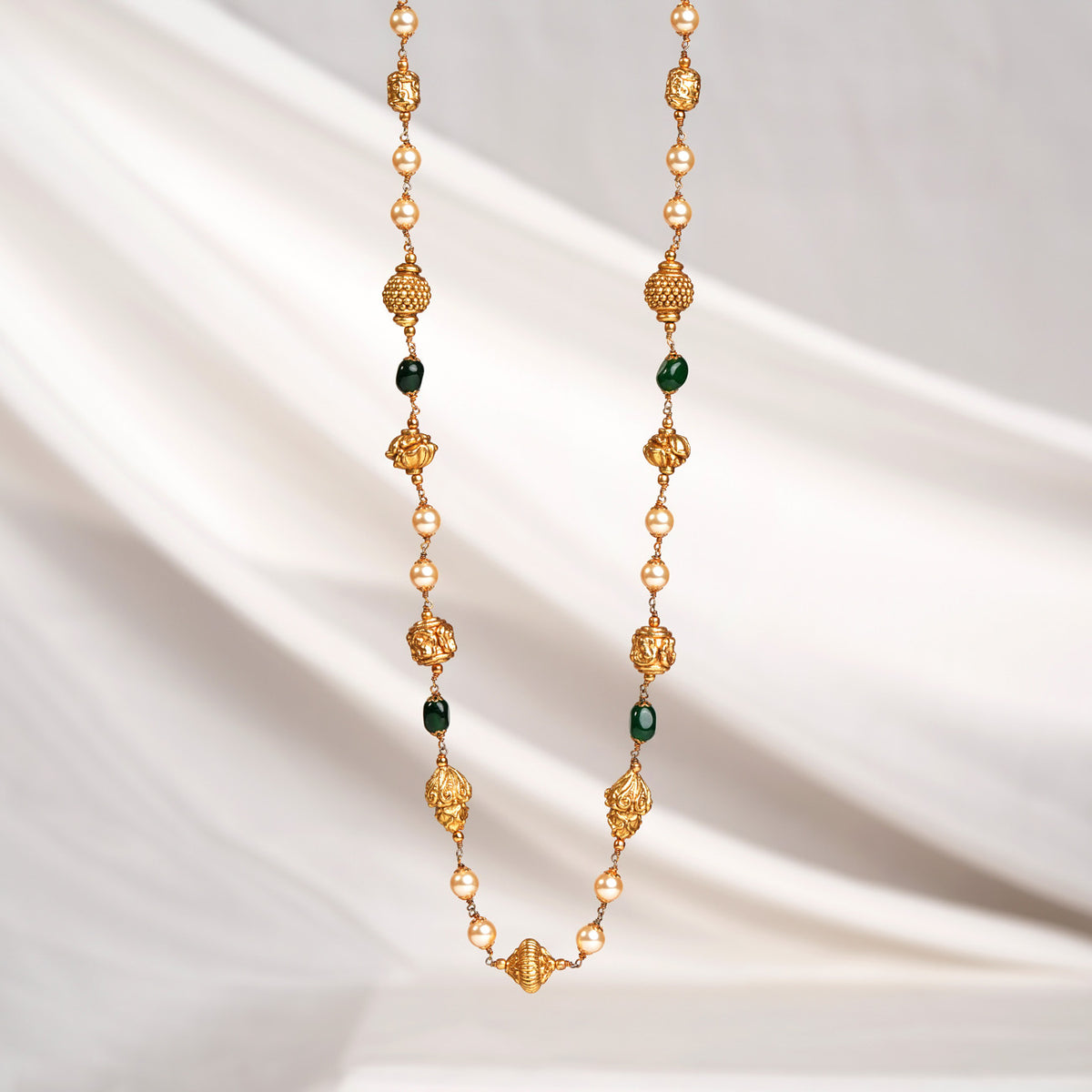 Silver Mala with Nakshi Beads, Stones, and Pearls – Padmam