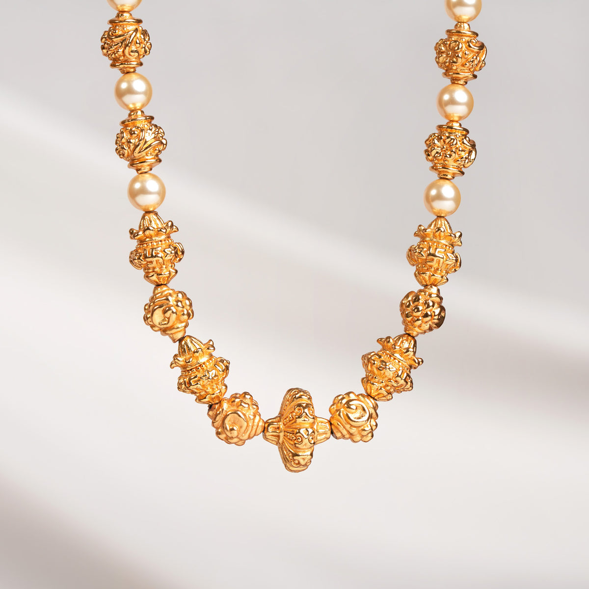 Silver Mala with Kalash Design and Pearl Highlights – Padmam