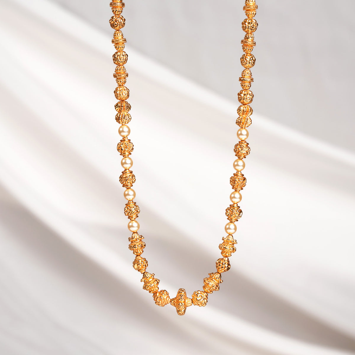 Silver Mala with Kalash Design and Pearl Highlights – Padmam