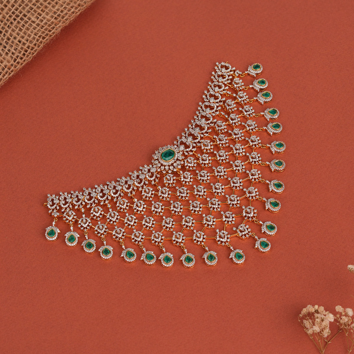 Silver Stone Choker with CZs and Emerlads – Padmam