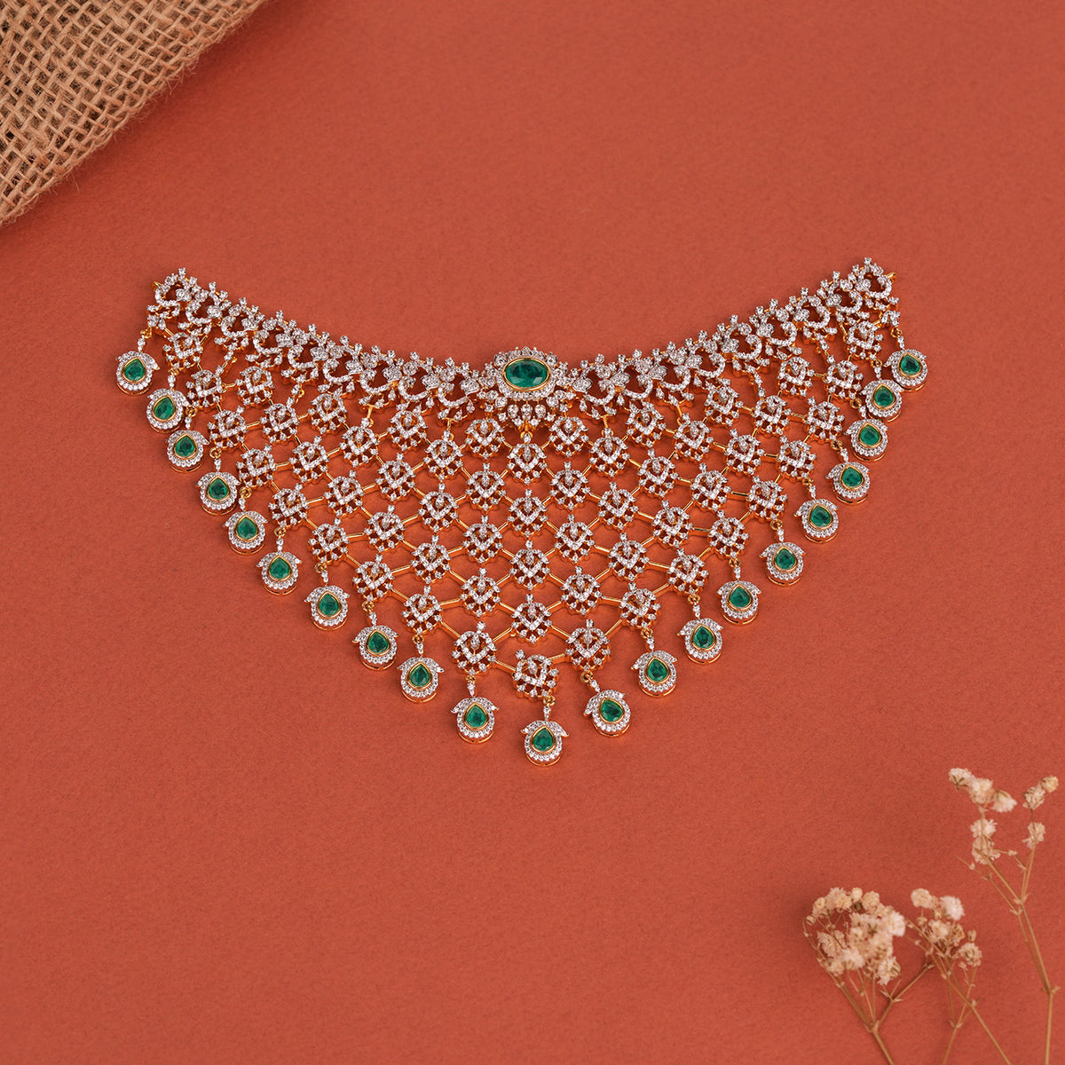 Silver Stone Choker with CZs and Emerlads – Padmam