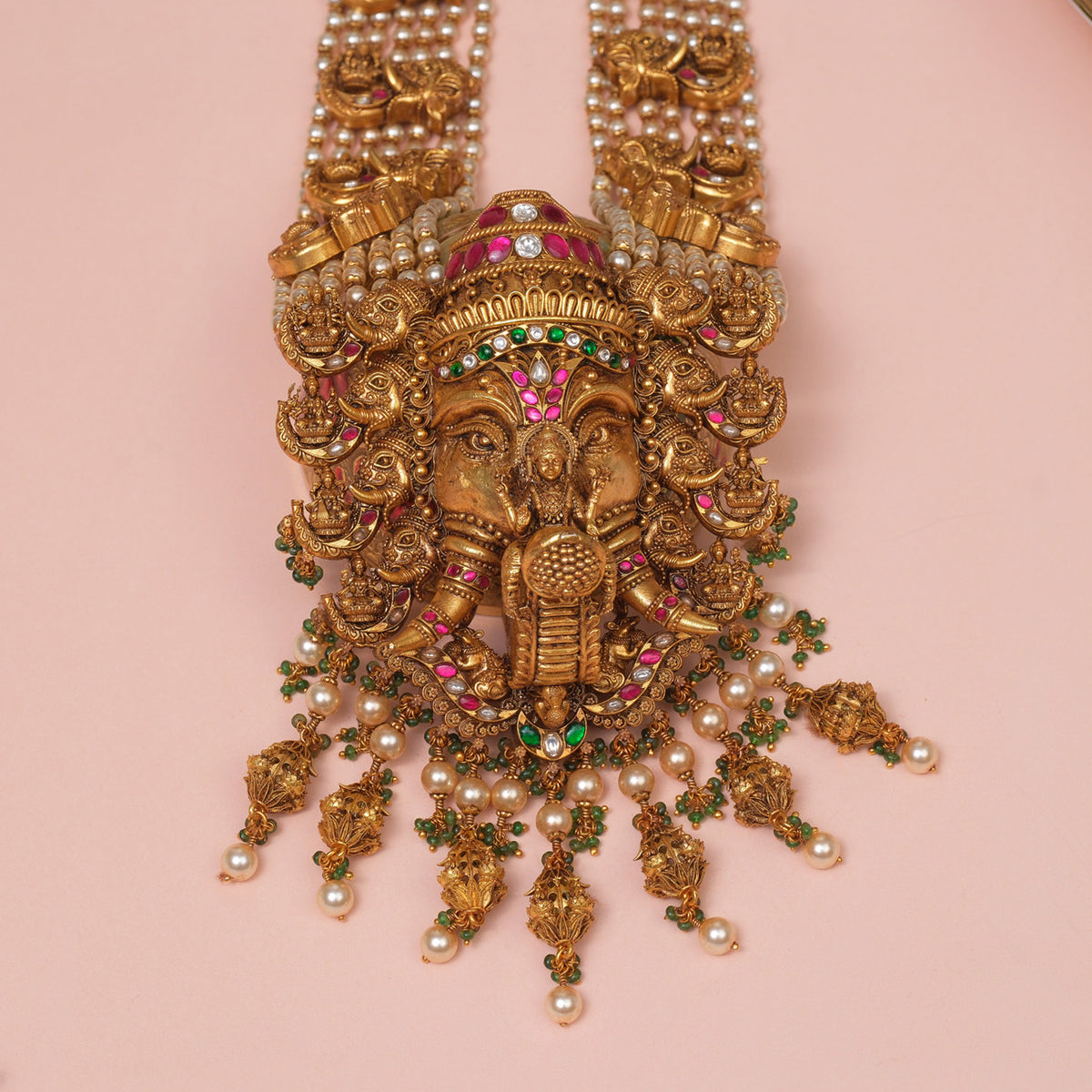 Silver Haaram with Heavy Lord Ganesh Pendant – Padmam