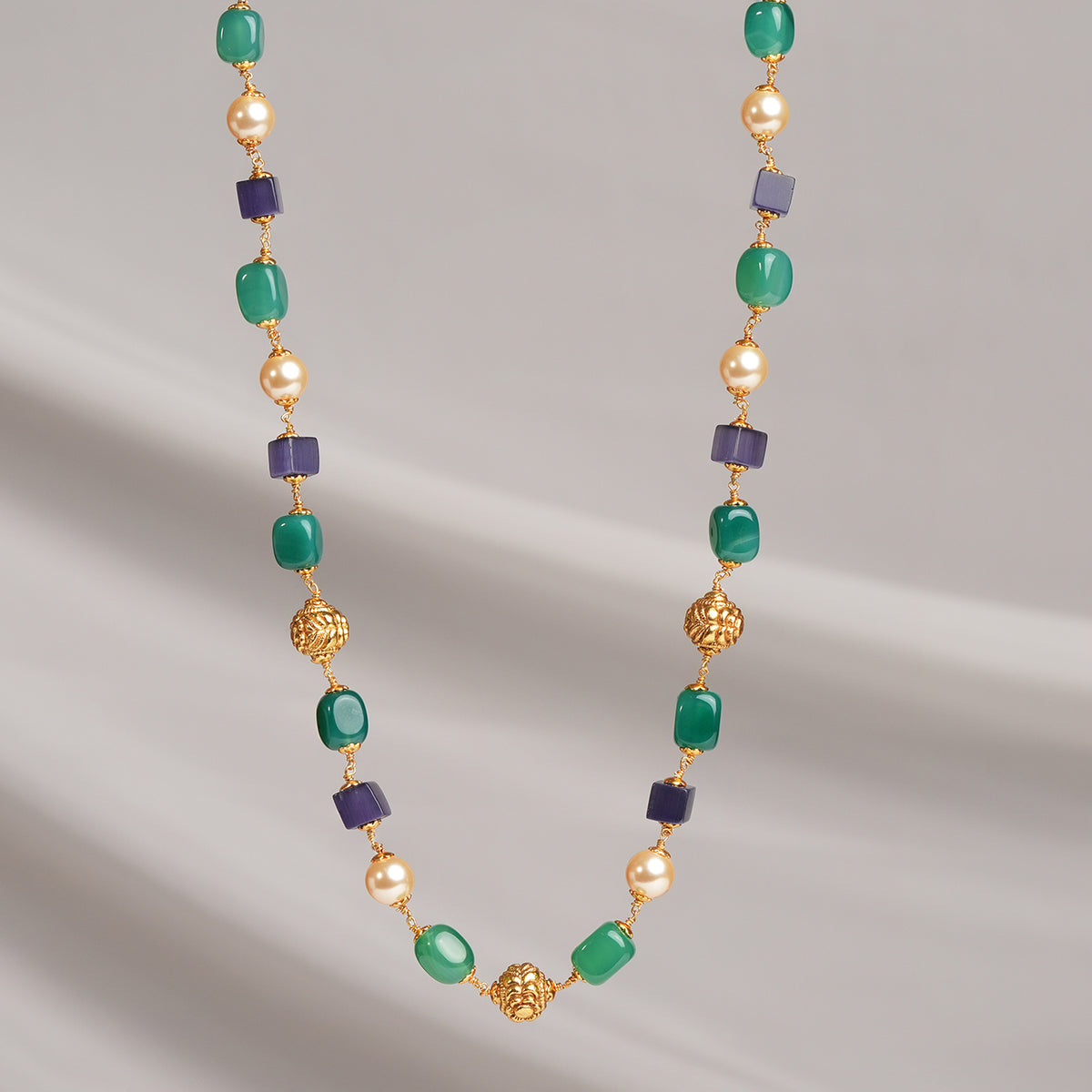 Traditional Silver Mala with Stone Beads and Pearls – Padmam