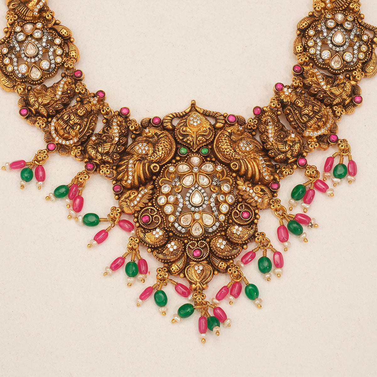 Antique Silver Lakshmi Devi Necklace with Kundans – Padmam