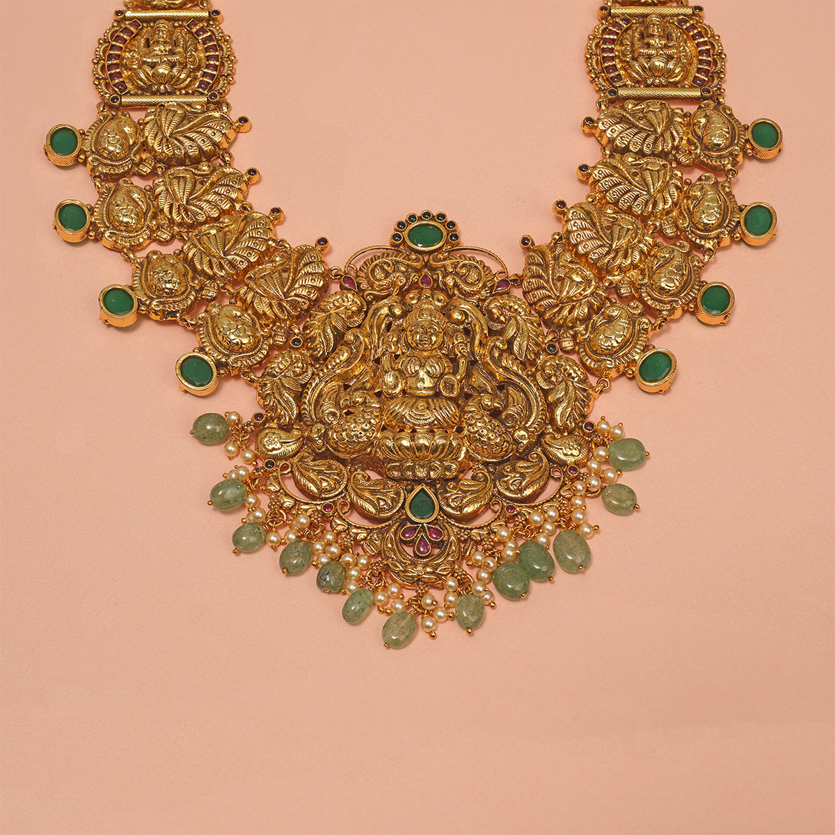 Traditional Heavy Silver Haaram with Lakshmi Devi and Peacock Highligh ...