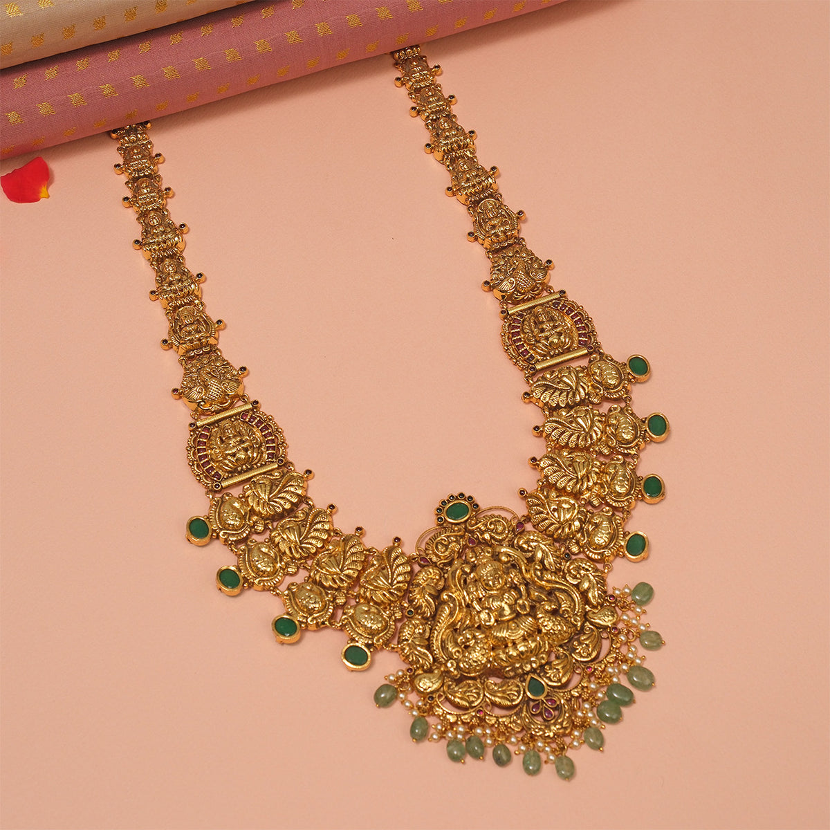 Traditional Heavy Silver Haaram with Lakshmi Devi and Peacock Highligh ...