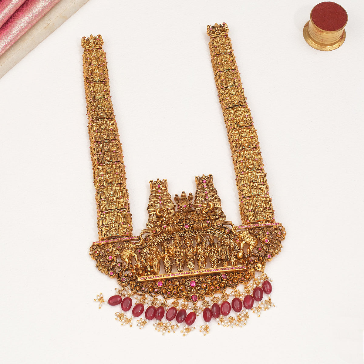 Heavy Silver Haaram with Grand Temple Design and Intricate Work – Padmam