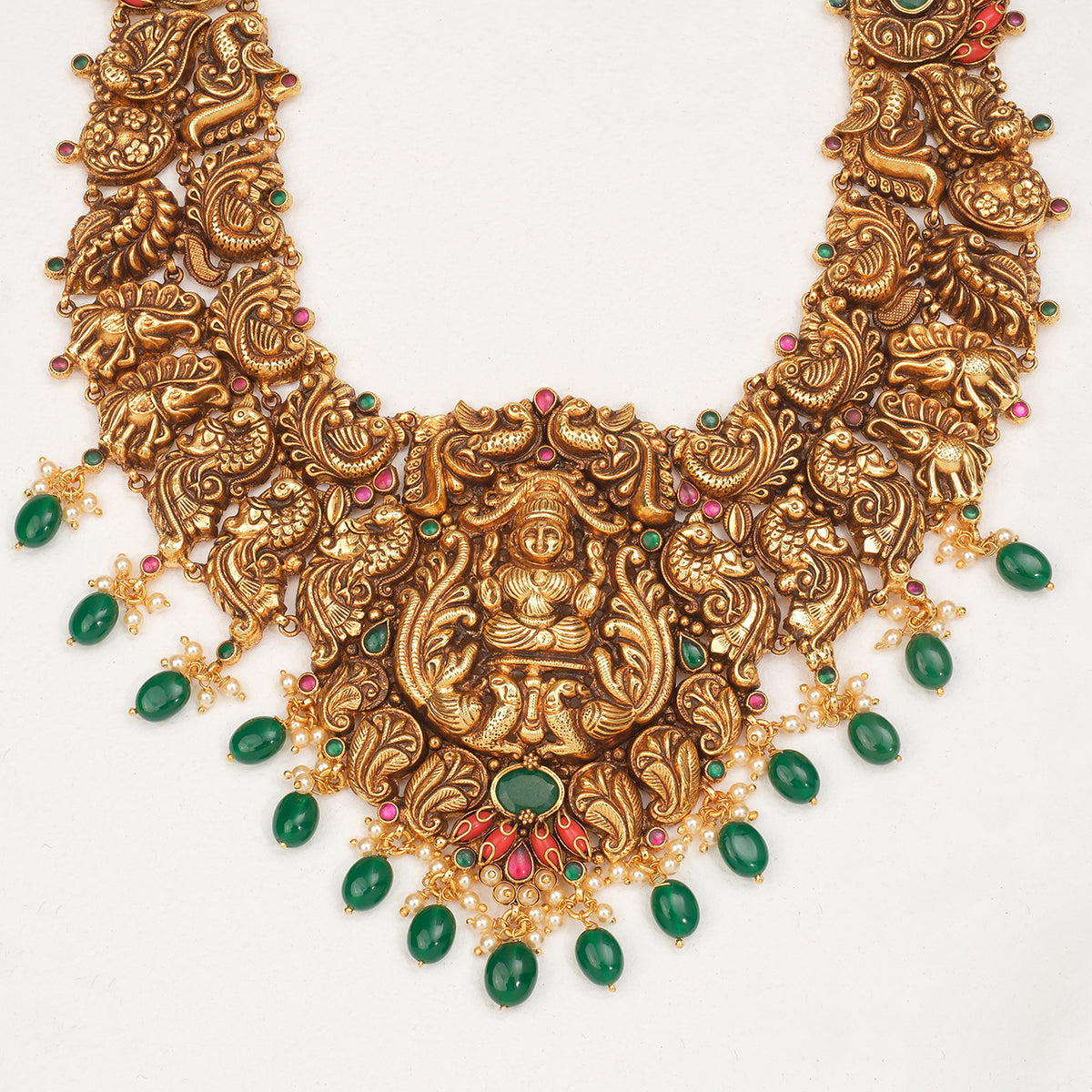 Antique Lakshmi Devi Haaram with Peacock and Elephant Highlights – Padmam