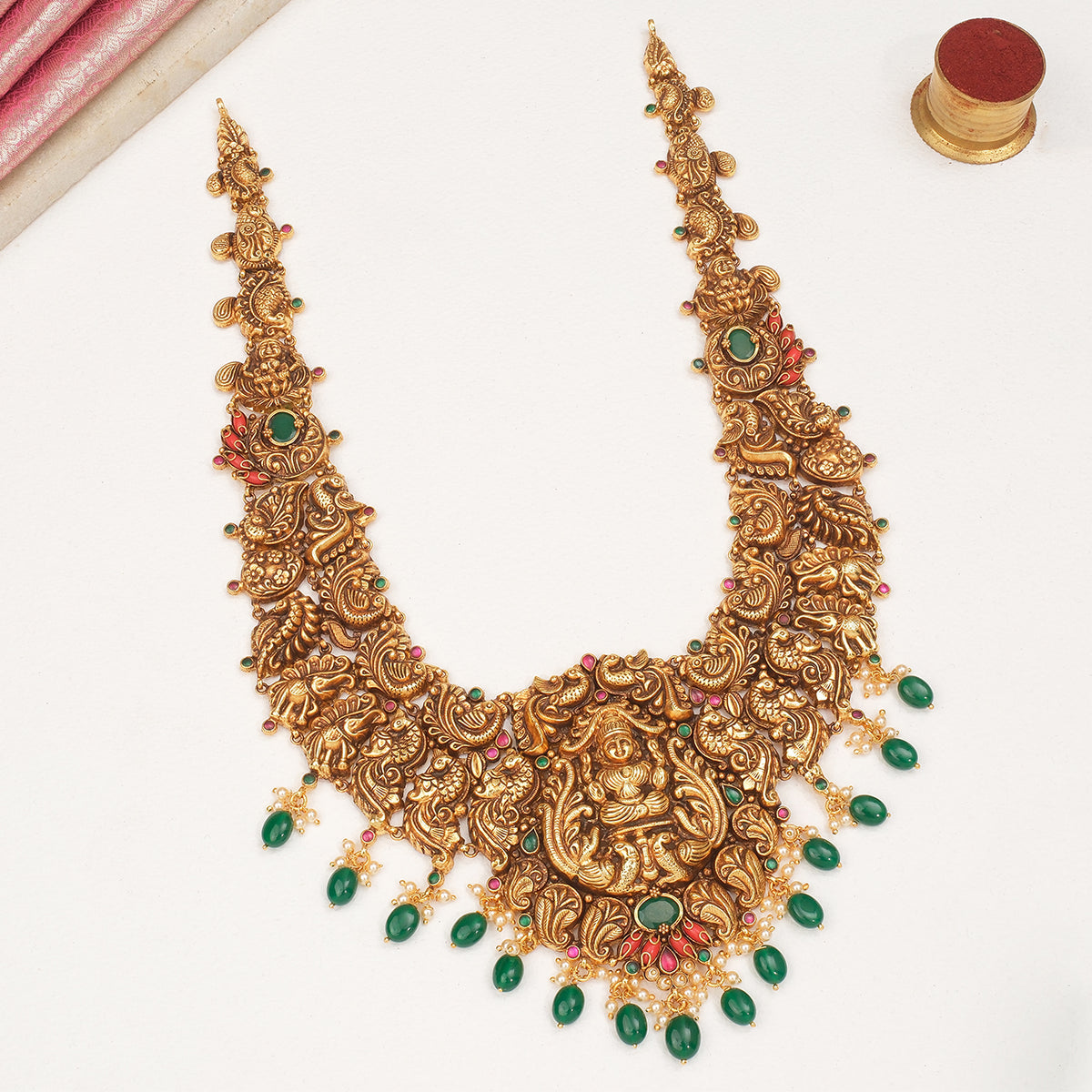 Antique Lakshmi Devi Haaram with Peacock and Elephant Highlights – Padmam