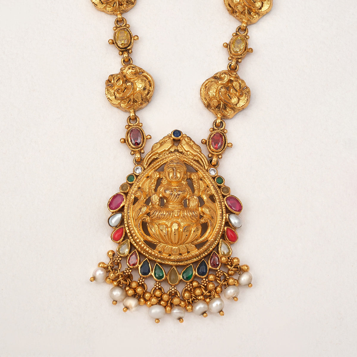 Silver Lakshmi Devi Haaram with Peacock Highlights – Padmam