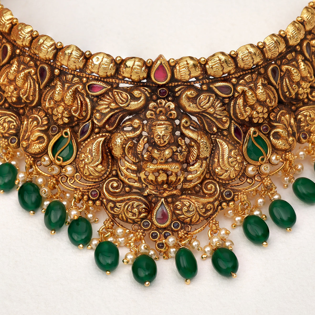 Antique Silver Lakshmi Devi Choker with Stone Beads – Padmam