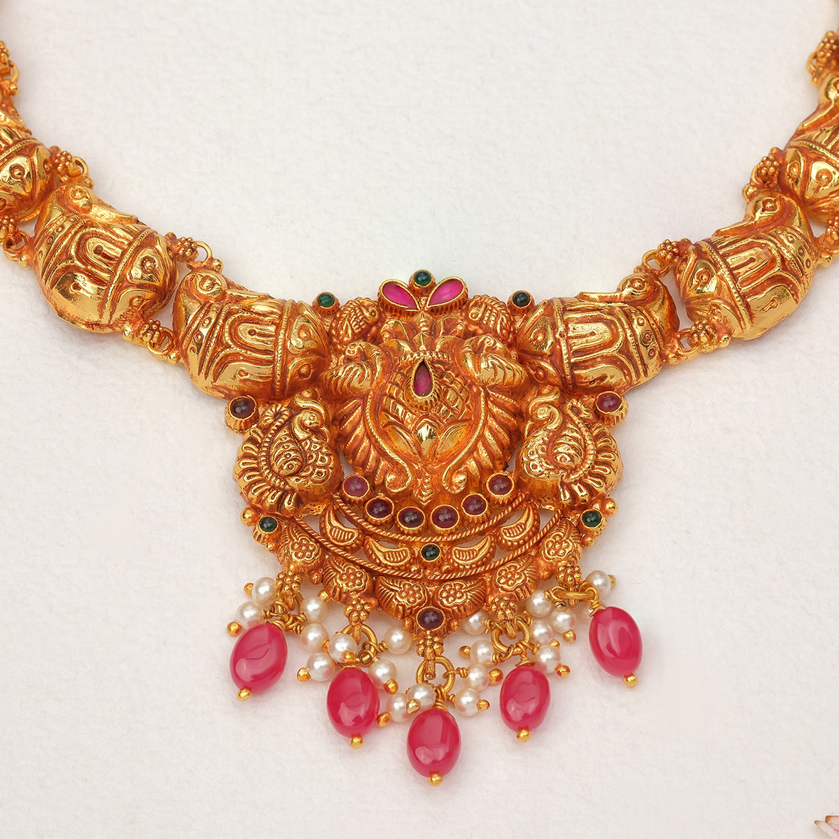Traditional Temple Silver Necklace with Paisley Design – Padmam