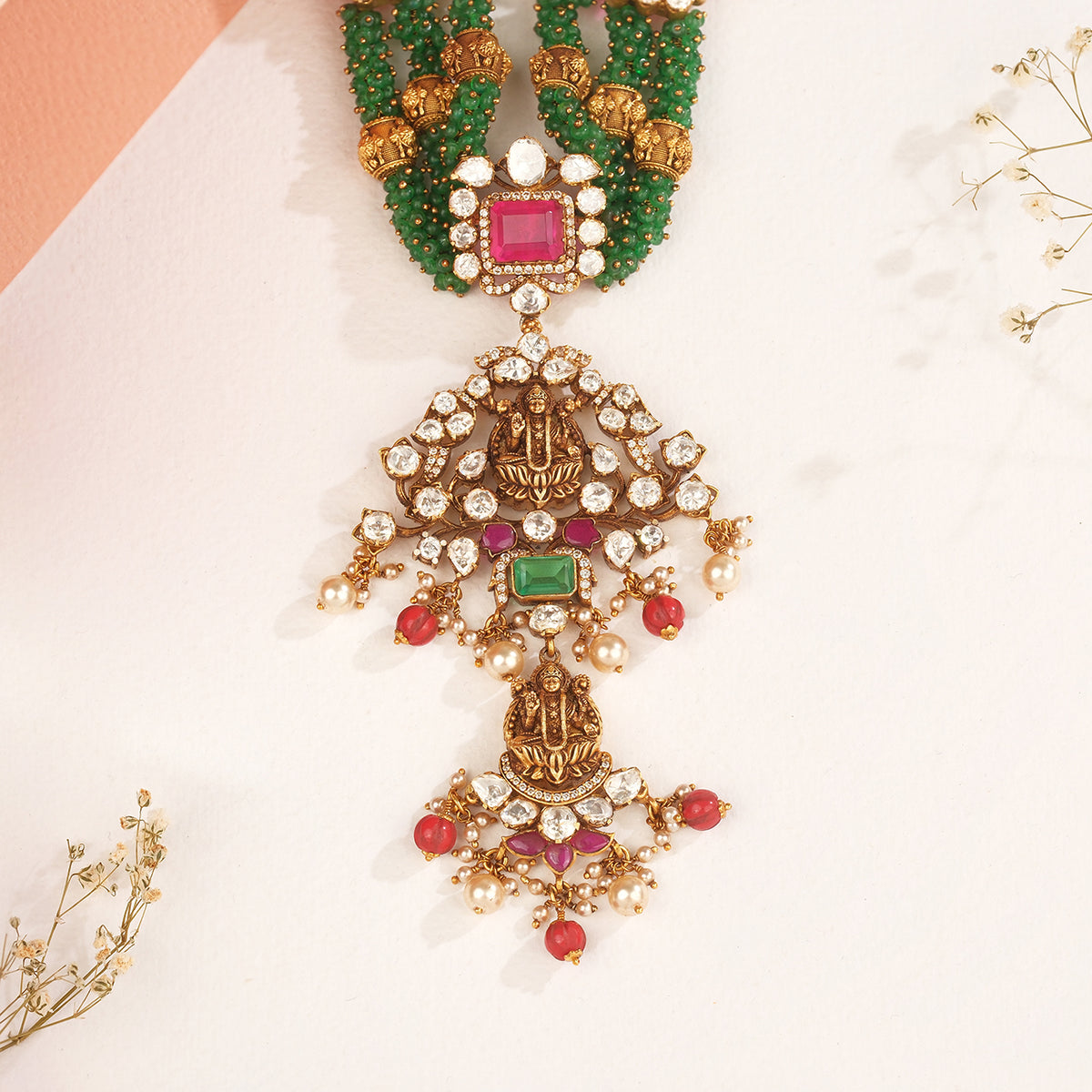 Kundan Studded Silver Necklace with Pearls and Lakshmi Devi Highlight ...