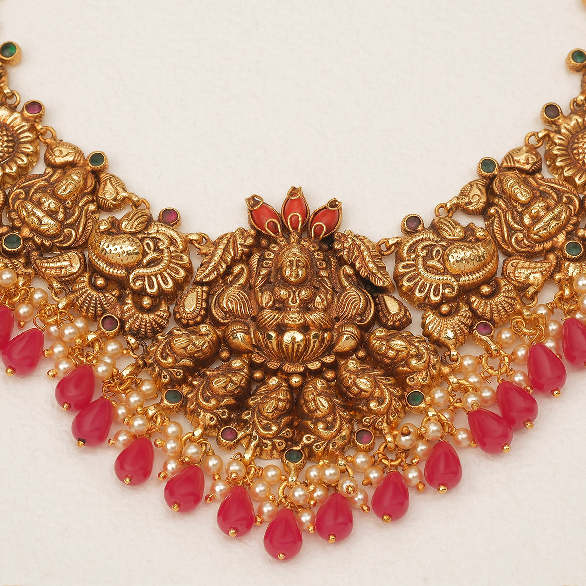 Antique Lakshmi Devi Necklace with Sunflower Highlights – Padmam