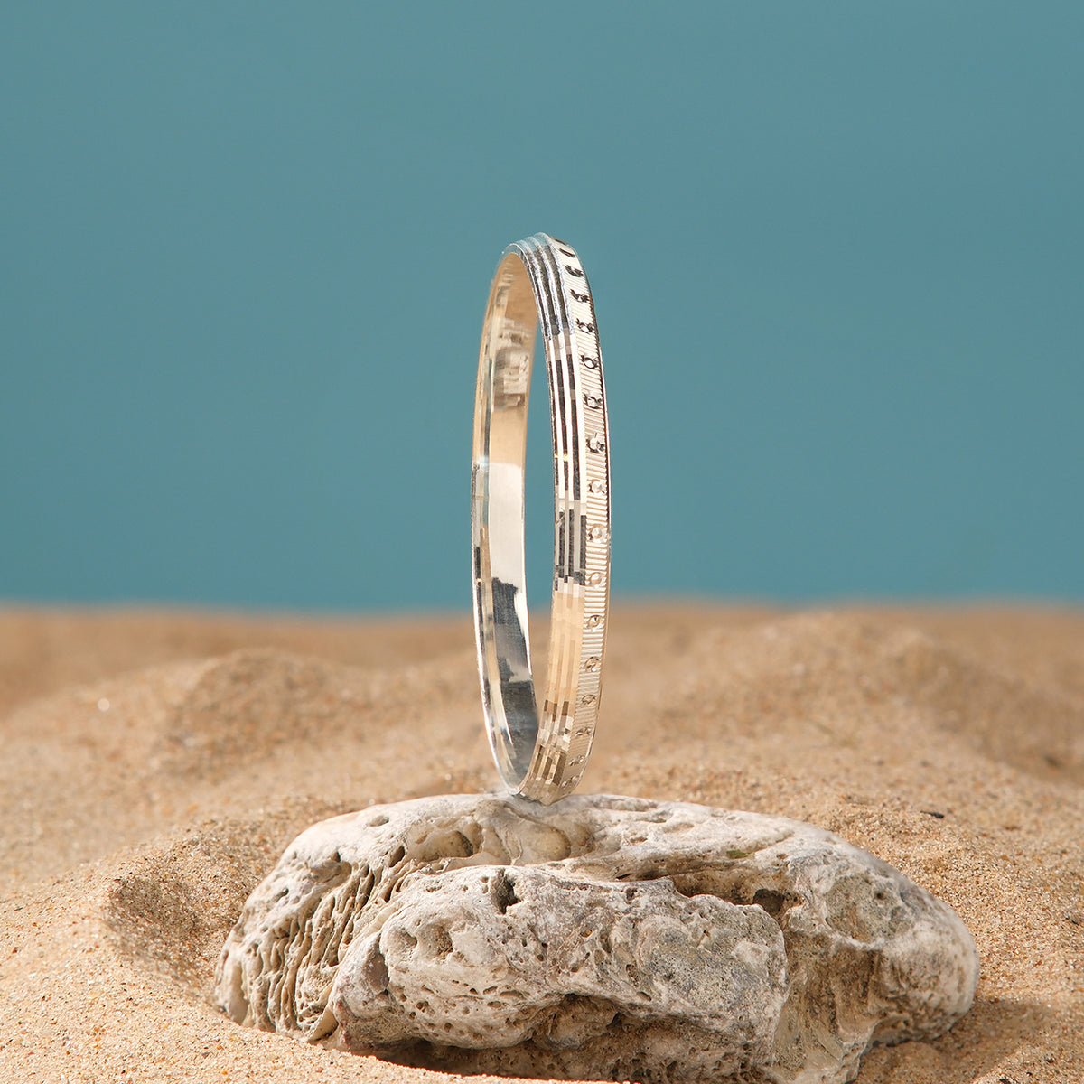 Silver Engraved Kada for Men with Simple Design – Padmam