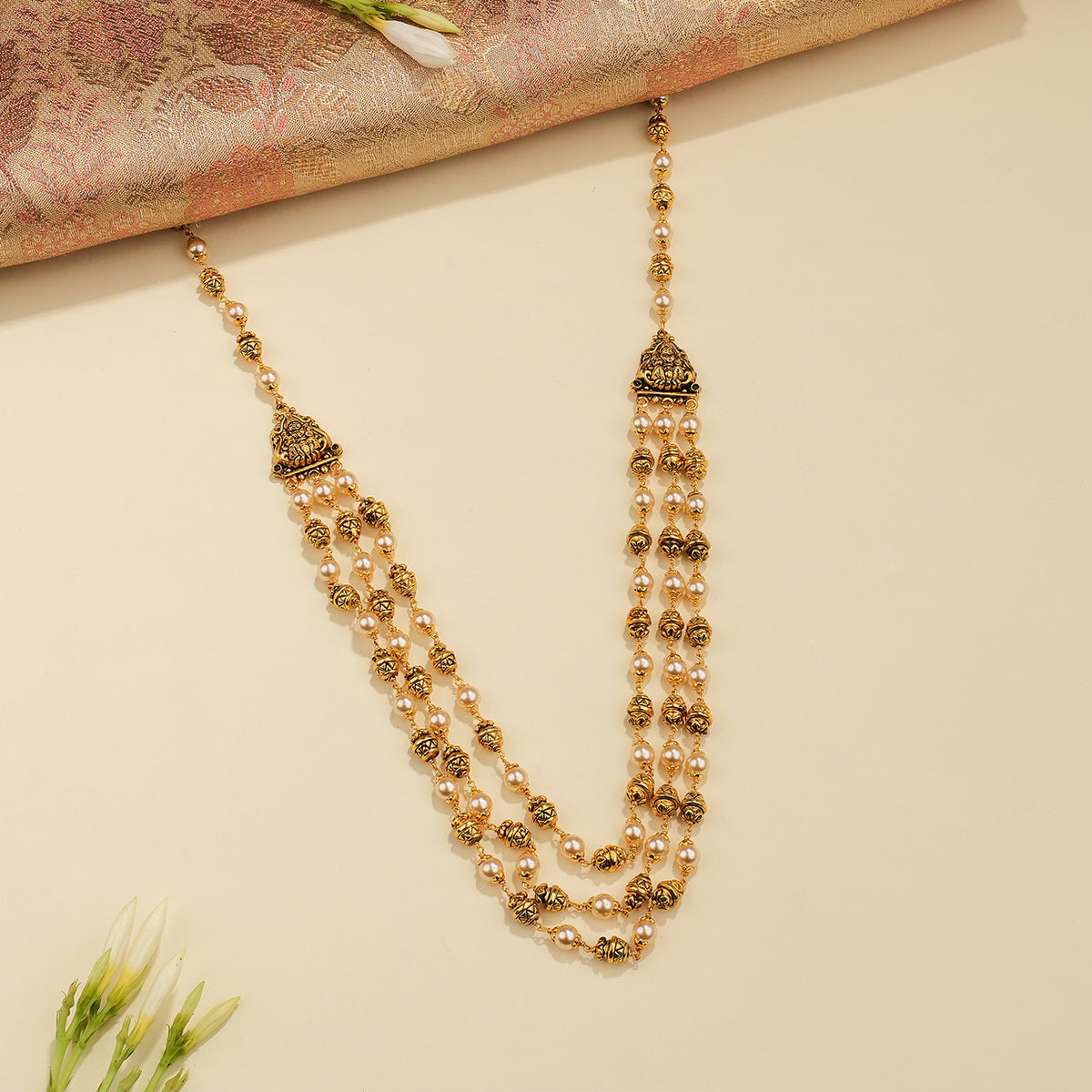 Antique Lakshmi Devi Mala with Pearl Highlights – Padmam