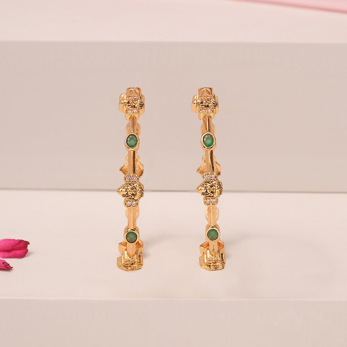 Silver Lakshmi Devi Bangles with Green Stone – Padmam