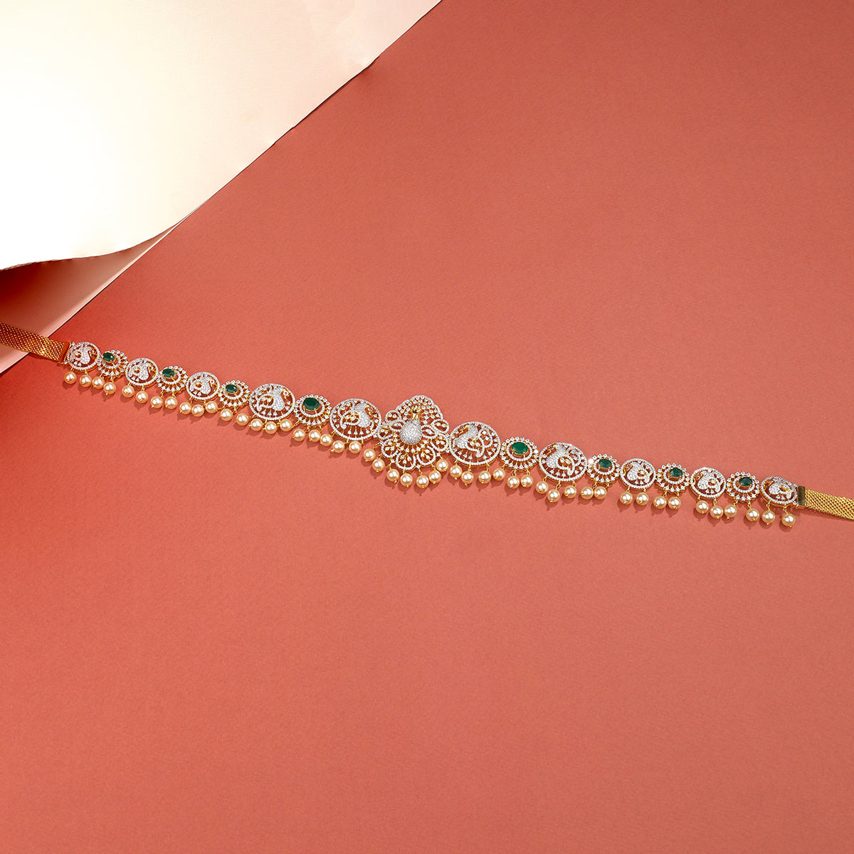 Silver and CZ Vaddanam with Peacock Design – Padmam
