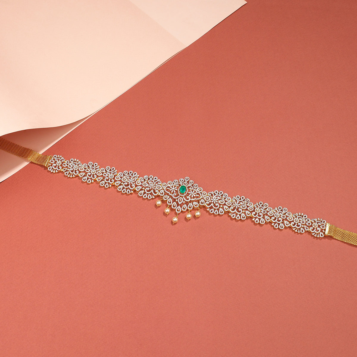 Silver and CZ Vaddanam with Intricate Design – Padmam