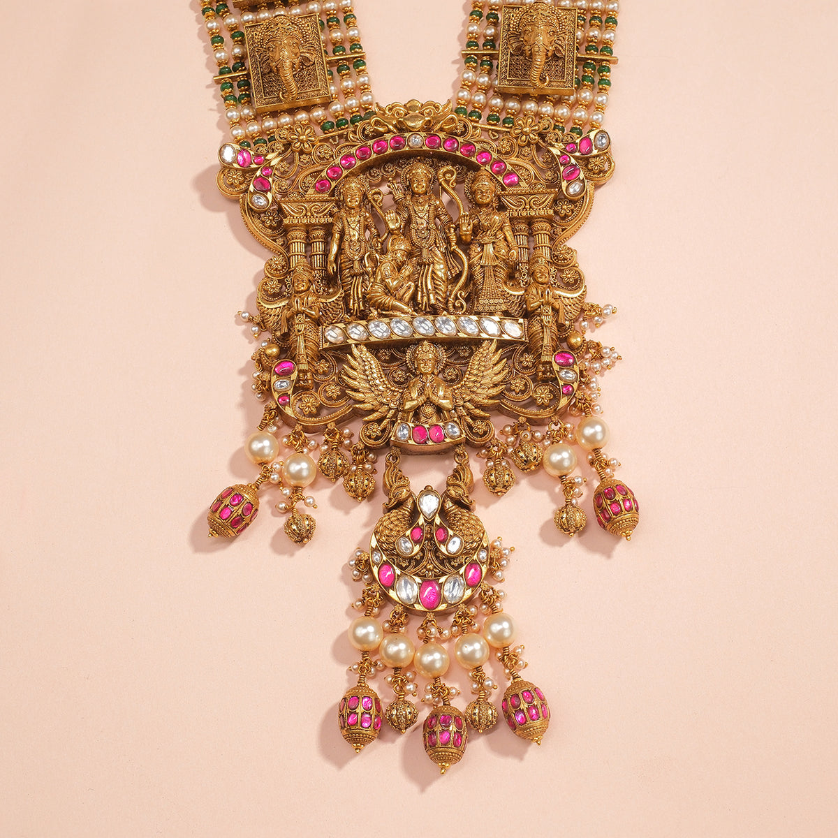 Divine Ram Parivar Broad Silver Haaram with Traditional Richness – Padmam