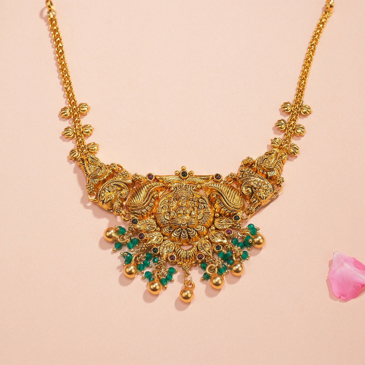 Traditional Silver Lakshmi Devi Haaram with Nature-Inspired Design – Padmam