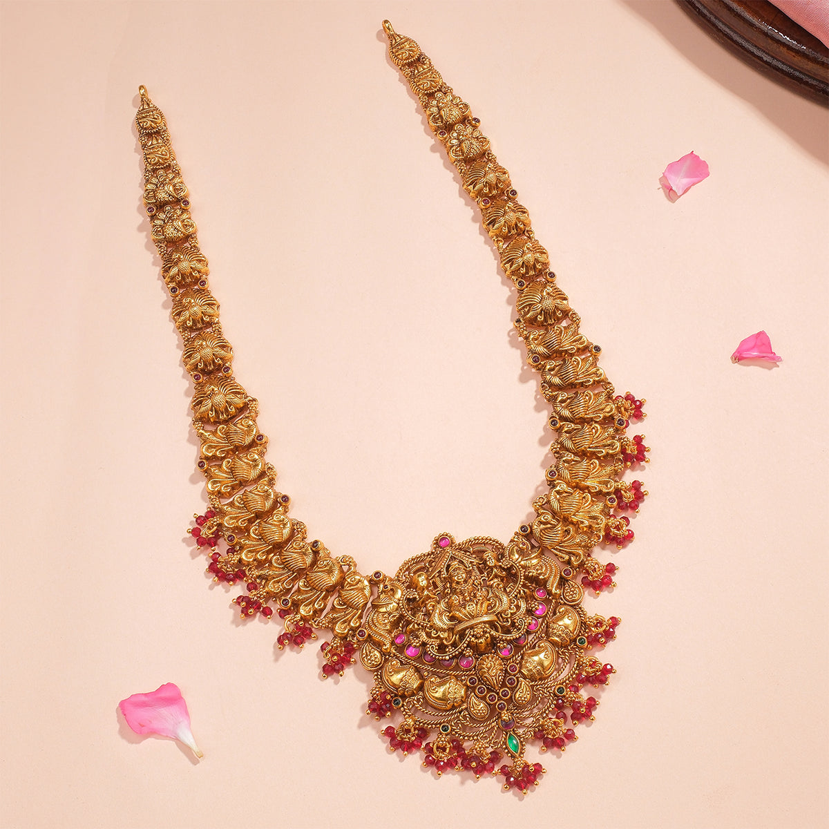 Heavy Silver Long Haaram with Lakshmi Devi Details – Padmam